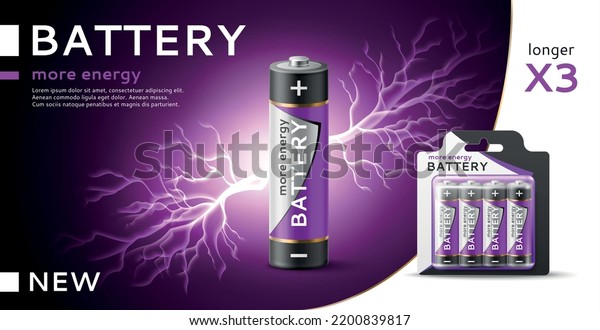 Realistic Alkaline Battery Banner 3d Isolated Stock Vector (Royalty ...
