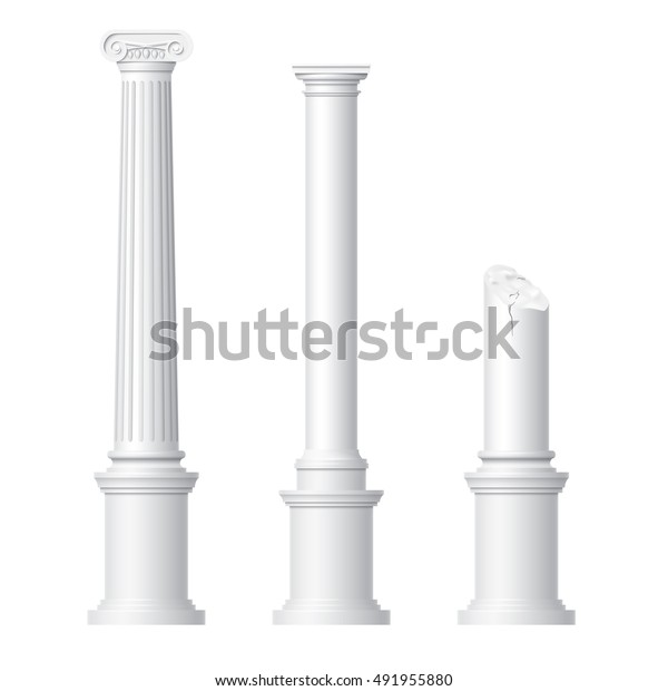 Realistic Antique Columns Isolated On White Stock Vector (Royalty Free ...