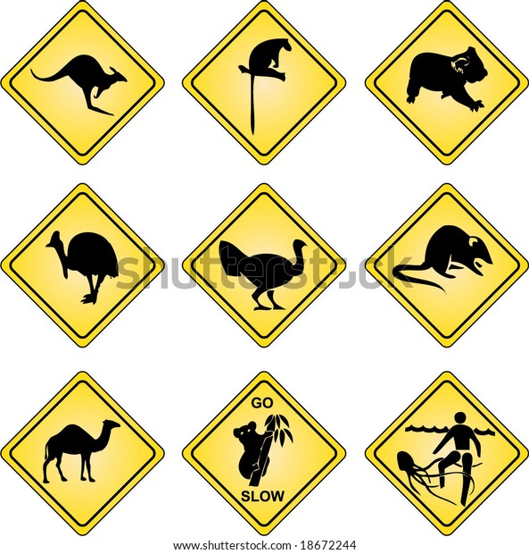 Realistic Australian Traffic Signs Different Wildlife Stock Vector ...