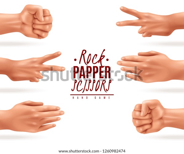 Realistic Background Rock Paper Scissors Hand Stock Vector (Royalty ...