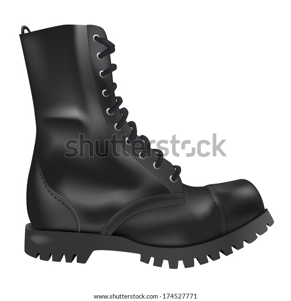 Realistic Black Army Boots Side View Stock Vector (Royalty Free) 174527771