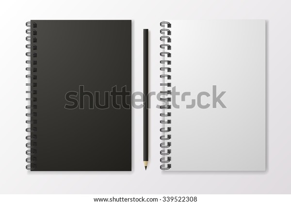 Realistic Black Notebook Pencil Template Blank Stock Vector (Royalty ...