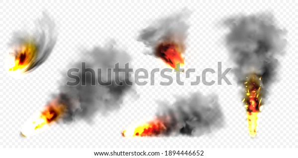 Realistic Black Smoke Clouds Fire Flame Stock Vector (Royalty Free ...