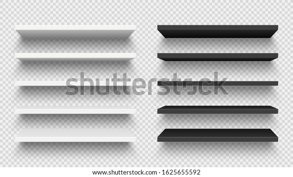 Realistic Black White Wall Shelf Collection Stock Vector (Royalty Free ...
