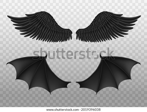 Realistic Black Wings Pair Dark Feathers Stock Vector (Royalty Free ...