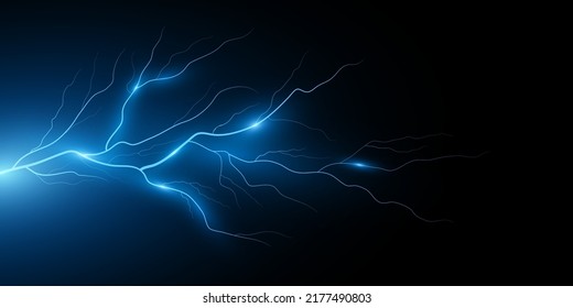 Realistic Blue Lightning Effect On Black Stock Vector (Royalty Free ...