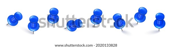Realistic Blue Push Pins Board Tacks Stock Vector (Royalty Free ...