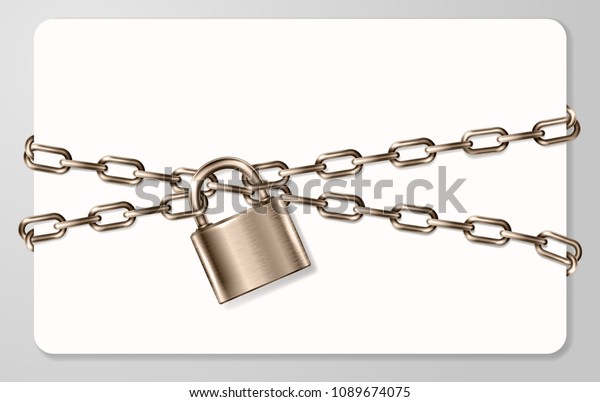 Realistic Brown Metal Chain Padlock Handcuffed Stock Vector (Royalty ...