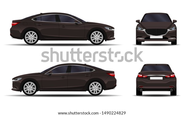 Realistic Car Sedan Front View Side Stock Vector (Royalty Free ...