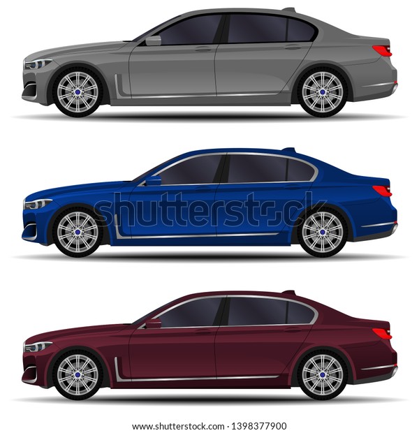 Realistic Car Sedans Car Set Side: เวกเตอร์สต็อก (ปลอดค่าลิขสิทธิ์ ...