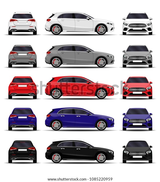 Realistic Car Set Hatchback Front View Stock Vector (Royalty Free) 1085220959 | Shutterstock