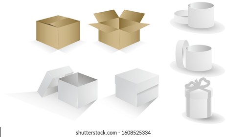 Realistic Cardboard Boxes Different Types Colors Stock Vector (Royalty ...