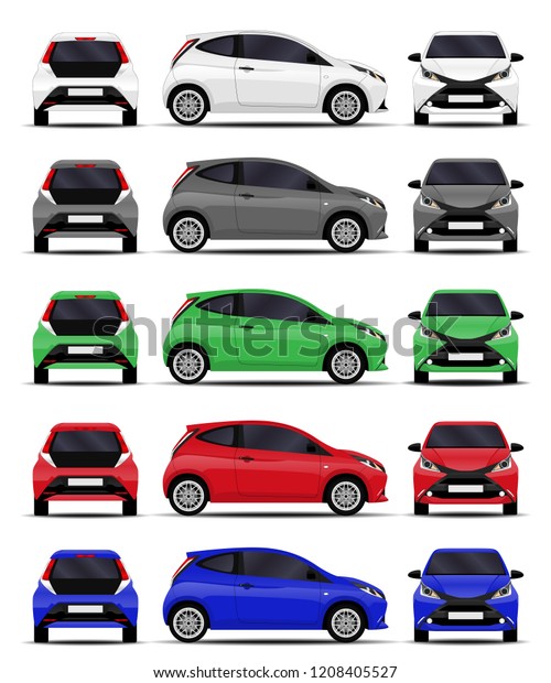 Realistic Cars Set Hatchback Front View Stock Vector (Royalty Free ...