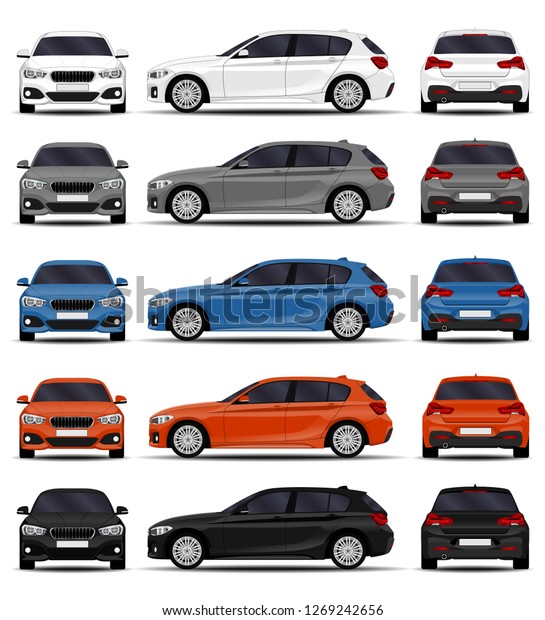 Realistic Cars Set Hatchback Front View Stock Vector (Royalty Free ...