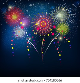 Realistic Colorful Fireworks Background Stock Vector (Royalty Free ...