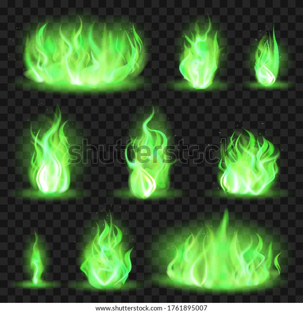 Realistic Coloured Fire Green Fiery Blaze Stock Vector (Royalty Free ...