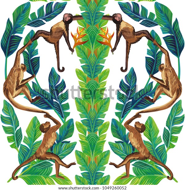 Realistic Composition Symetrical Mirror Monkey Palm Stock Vector ...