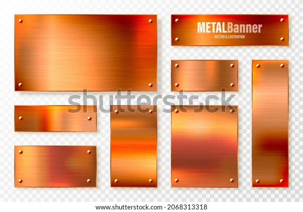 Realistic Copper Banners Collection Brushed Stainless Stock Vector ...