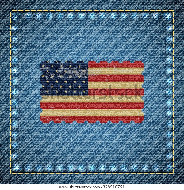 Realistic Denim Background Usa Flag Middle Stock Vector (Royalty Free ...