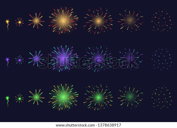 Realistic Detailed 3d Light Fireworks Animation Stock Vector (Royalty ...
