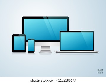 Realistic Digital Technology Devices Mockup Decoration Stock Vector ...