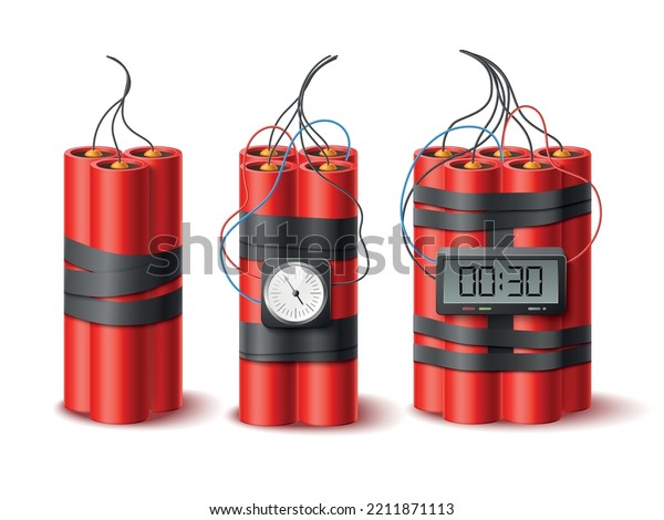 Realistic Dynamite Firecrackers Bundles Wick Classic Stock Vector ...