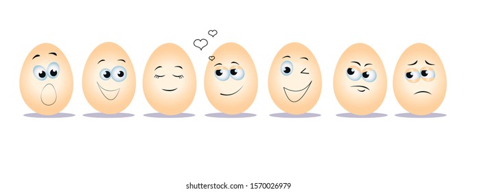 Realistic Eggs Cartoon Faces Different Emotions Stock Vector (Royalty ...