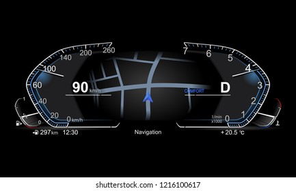 Realistic Electronic Car Dashboard: vector de stock (libre de regalías ...