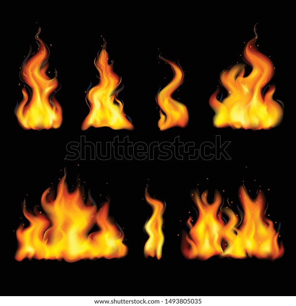 Realistic Fire Flame Set Different Shapes Stock Vector (Royalty Free ...