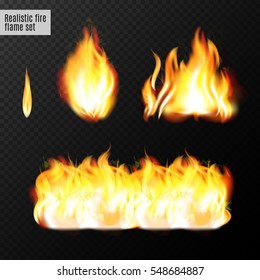 Realistic Fire Flames Set Real Transparency Stock Vector (Royalty Free ...