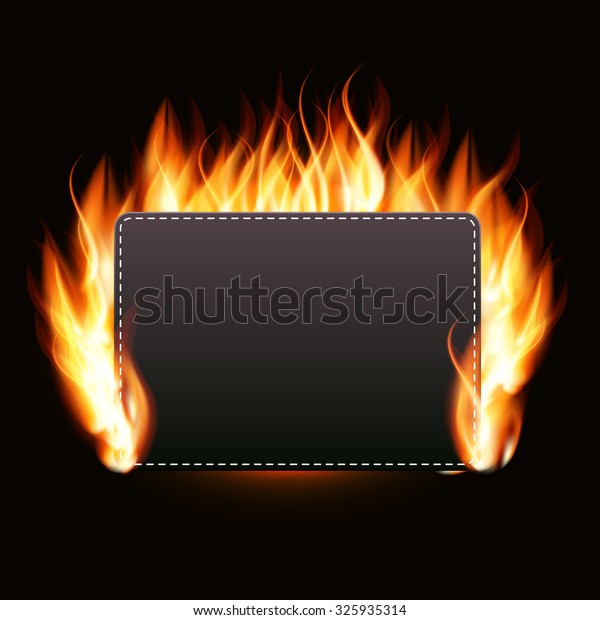 Realistic Fire Label On Dark Background Stock Vector (Royalty Free ...