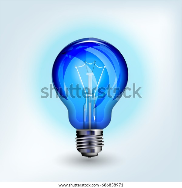 Realistic Glossy Blue Light Bulb Isolated Stock Vector (Royalty Free ...
