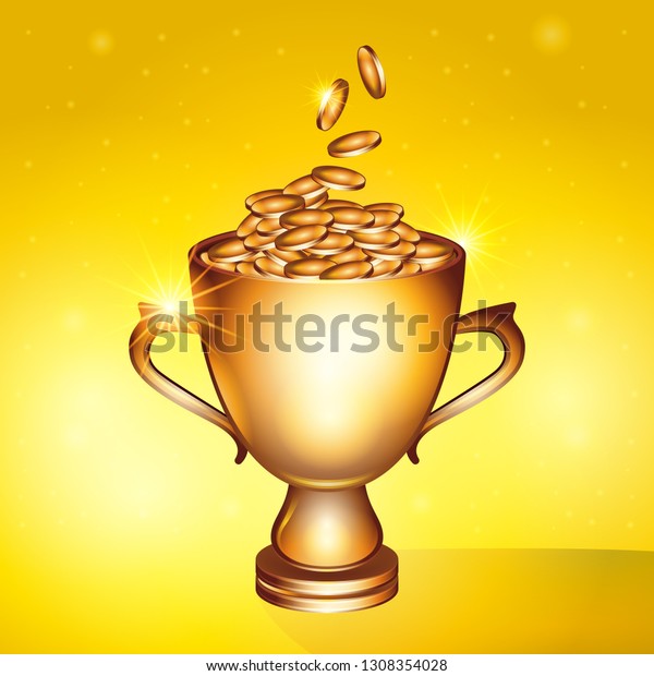 Realistic Golden Trophy Full Gold Coins: เวกเตอร์สต็อก (ปลอดค่า ...