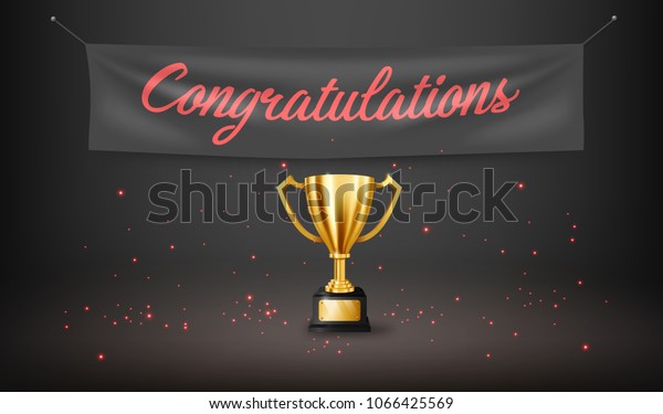 Realistic Golden Trophy Text Space Congratulations Stock Vector ...