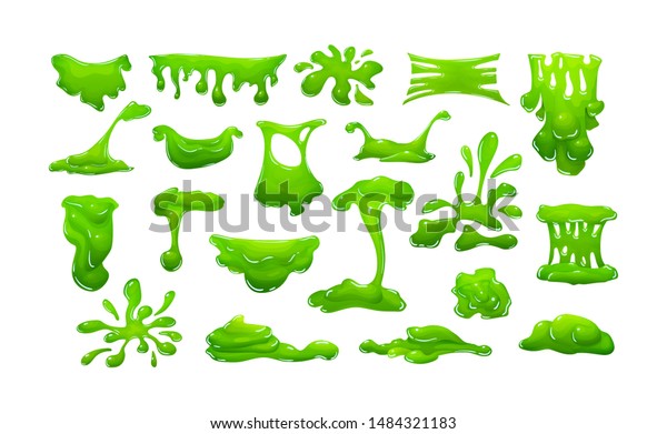 Realistic green slime in shape of dripping blob splashes smudges. Green ...