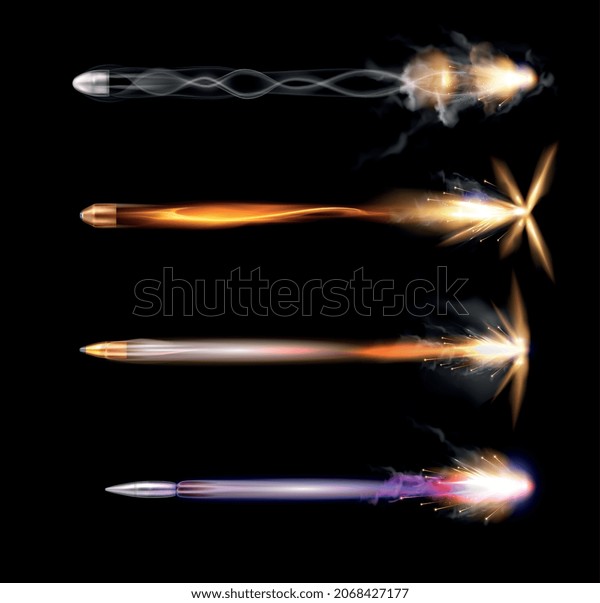 Realistic Gun Shot Flashes Bullets Motion Stock Vector (Royalty Free ...