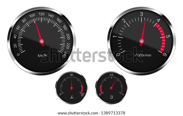 Realistic Illustration Set Black Instruments Dashboard Stock Vector ...