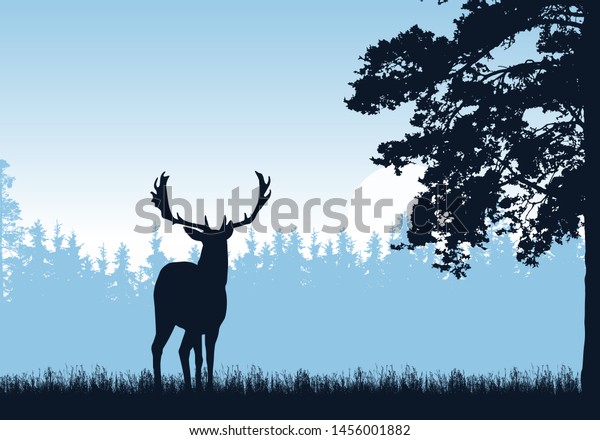 Realistic Illustration Standing Deer Grass High Stock Vector (Royalty ...