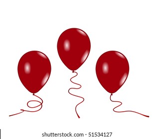 Realistic Illustration Three Red Balloons Vector 스톡 벡터(로열티 프리) 51534127