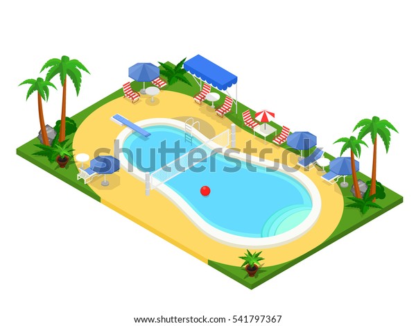 Realistic Isometric Outdoor Swimming Pool Creative Stock Vector ...