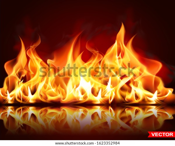 Realistic Many Burning Big Fire Flames Stock Vector (Royalty Free ...