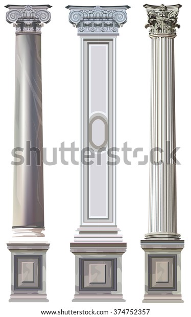Realistic Marble Columns Detailed Capitals Molding Stock Vector ...