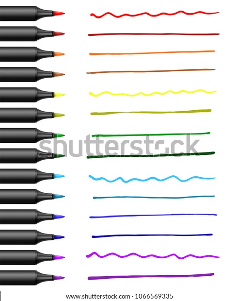 Realistic Markers Different Colors Strokes Vector Stock Vector (Royalty ...