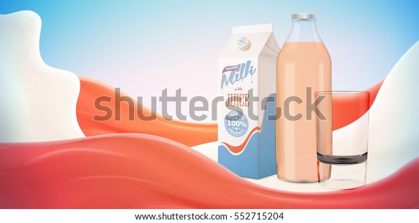 Realistic Milk Vector Illustration Bottle On: เวกเตอร์สต็อก (ปลอดค่า ...