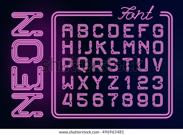 Realistic Neon Purple Alphabet Neon Numbers Stock Vector (Royalty Free ...