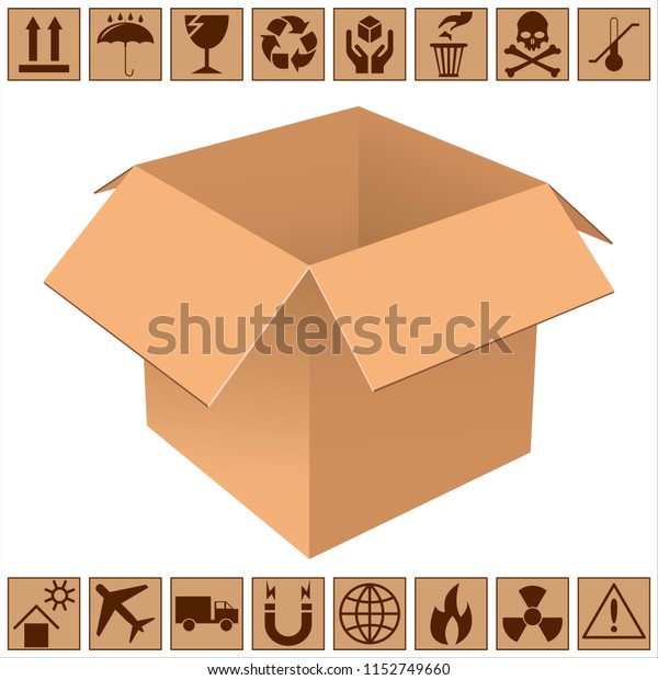 Realistic Open Cardboard Box Sample Design Stock Vector (Royalty Free ...