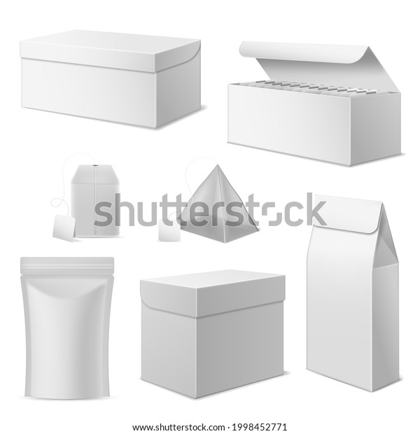 Realistic Paper Tea Package White Boxes Stock Vector (Royalty Free ...
