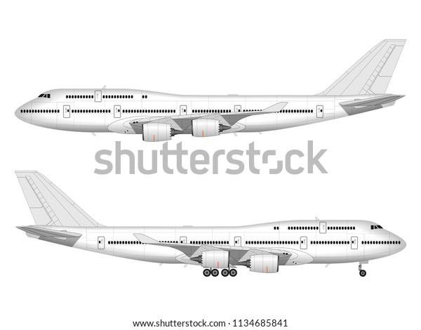 Realistic Passenger Airplane Side View: เวกเตอร์สต็อก (ปลอดค่าลิขสิทธิ์ ...