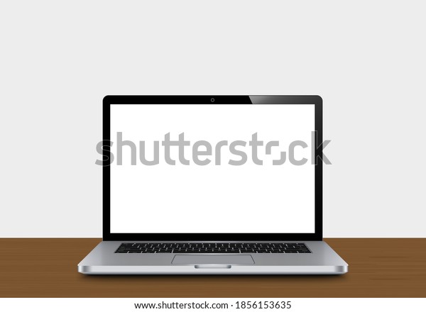 Realistic Perspective Laptop Isolated On Oak Stock Vector (Royalty Free ...