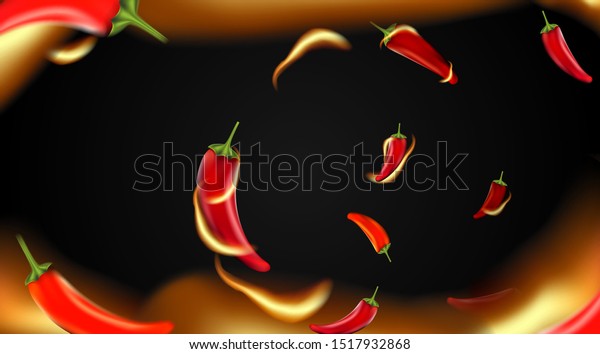 Realistic Red Chilli Flame Black Background Stock Vector (Royalty Free ...